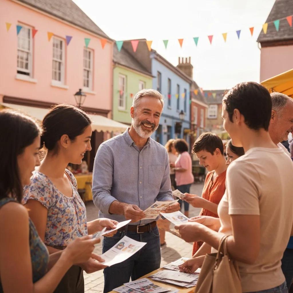 Small business owner connecting with community members at a local event ...